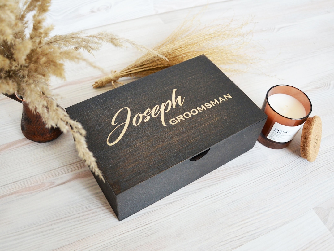 Personalized Groomsmen Gift Box, Engraved Wooden Keepsake Box, Custom ...