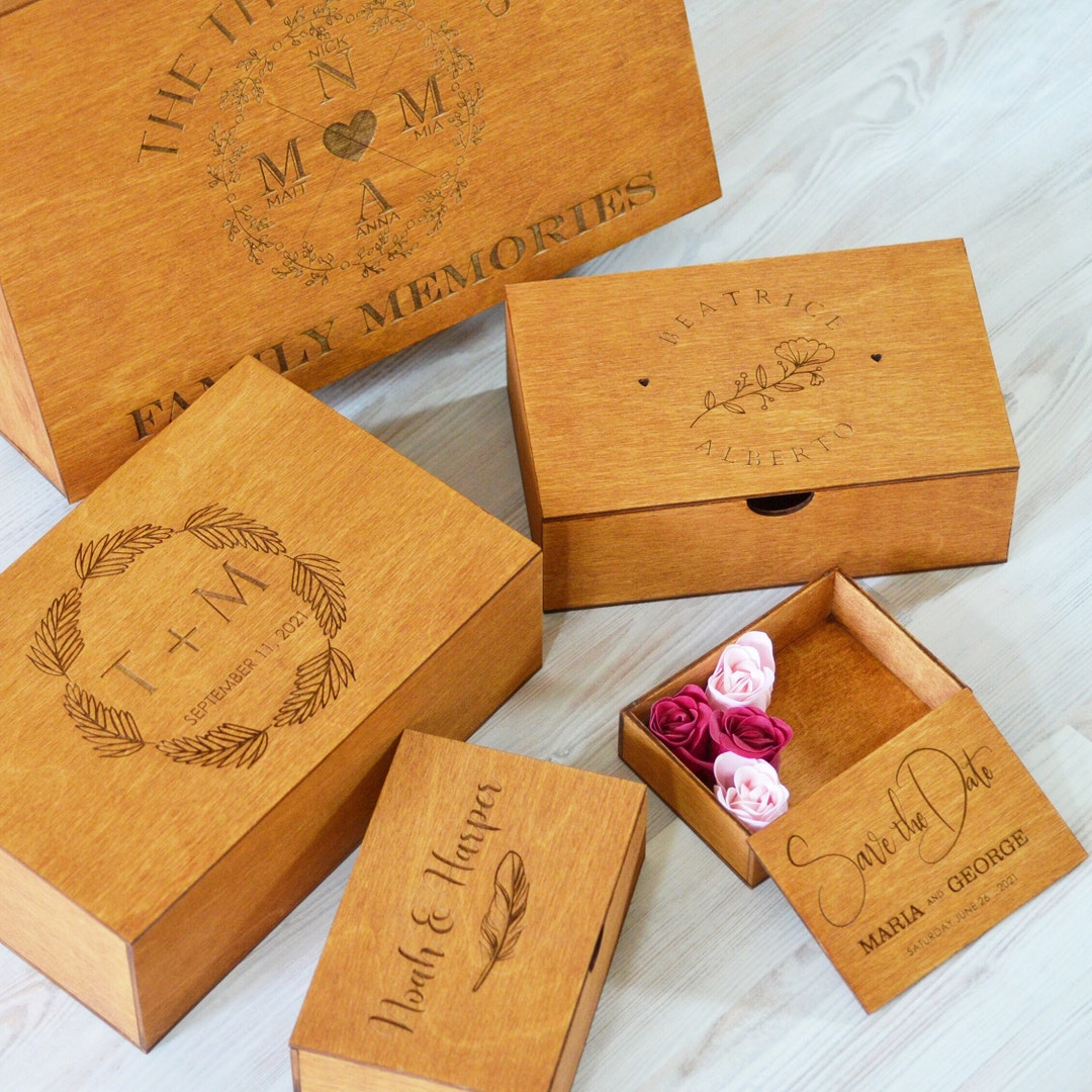 Personalized Wooden Memory Box: Engraved Keepsake, Wedding Photo ...