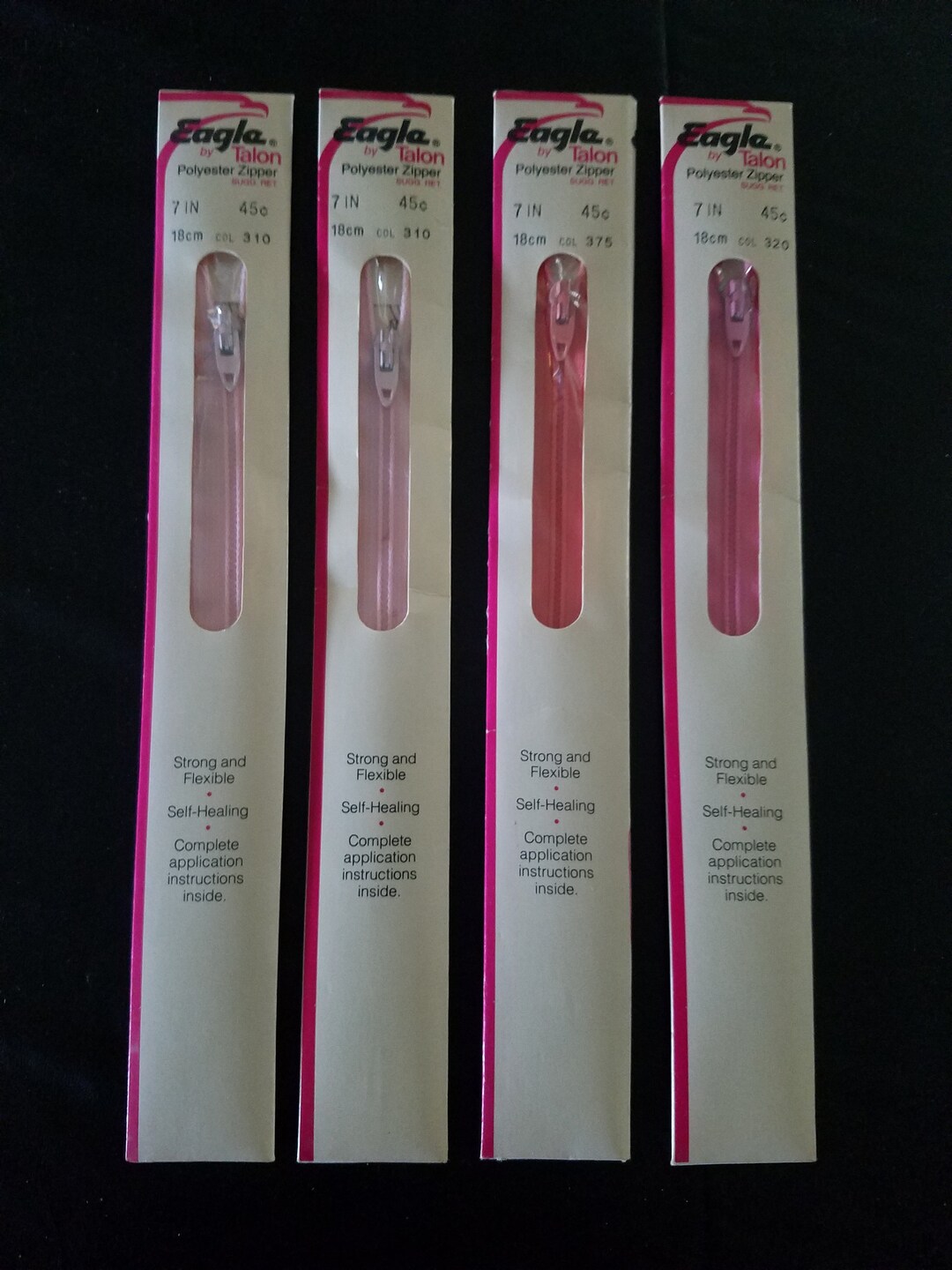 Four Seven-inch Pink Zippers, Pink Zipper, Dress Zippers, Coil Zippers ...