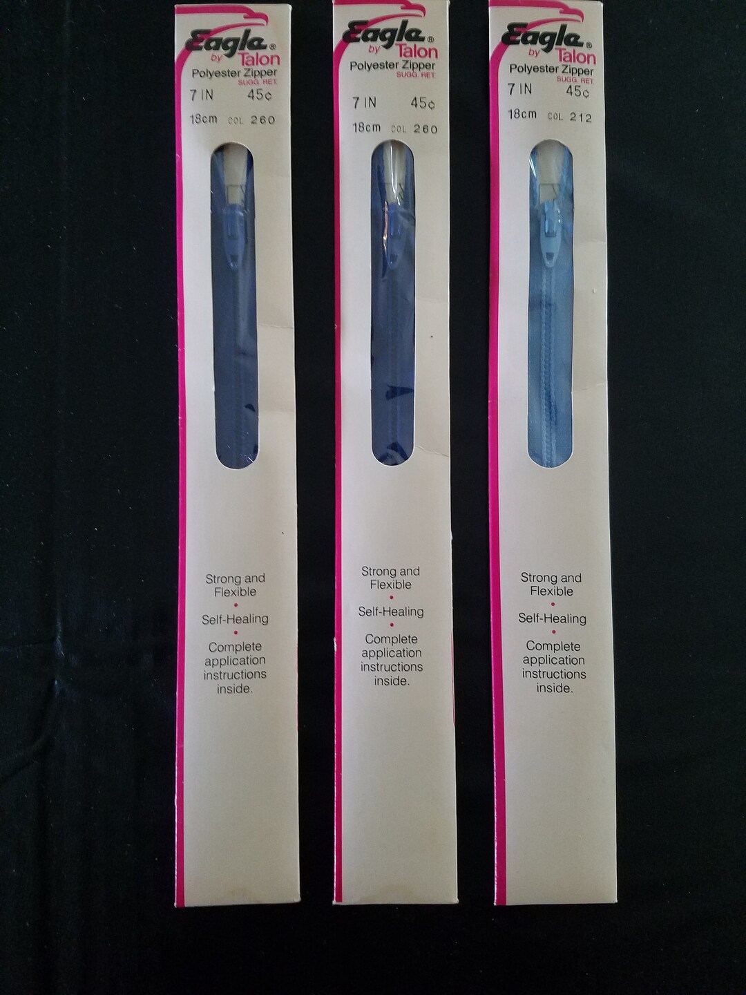 Set of 3 Seven Inch Blue Zippers, Zippers, Coil Zipper, 7 Inch Zipper ...