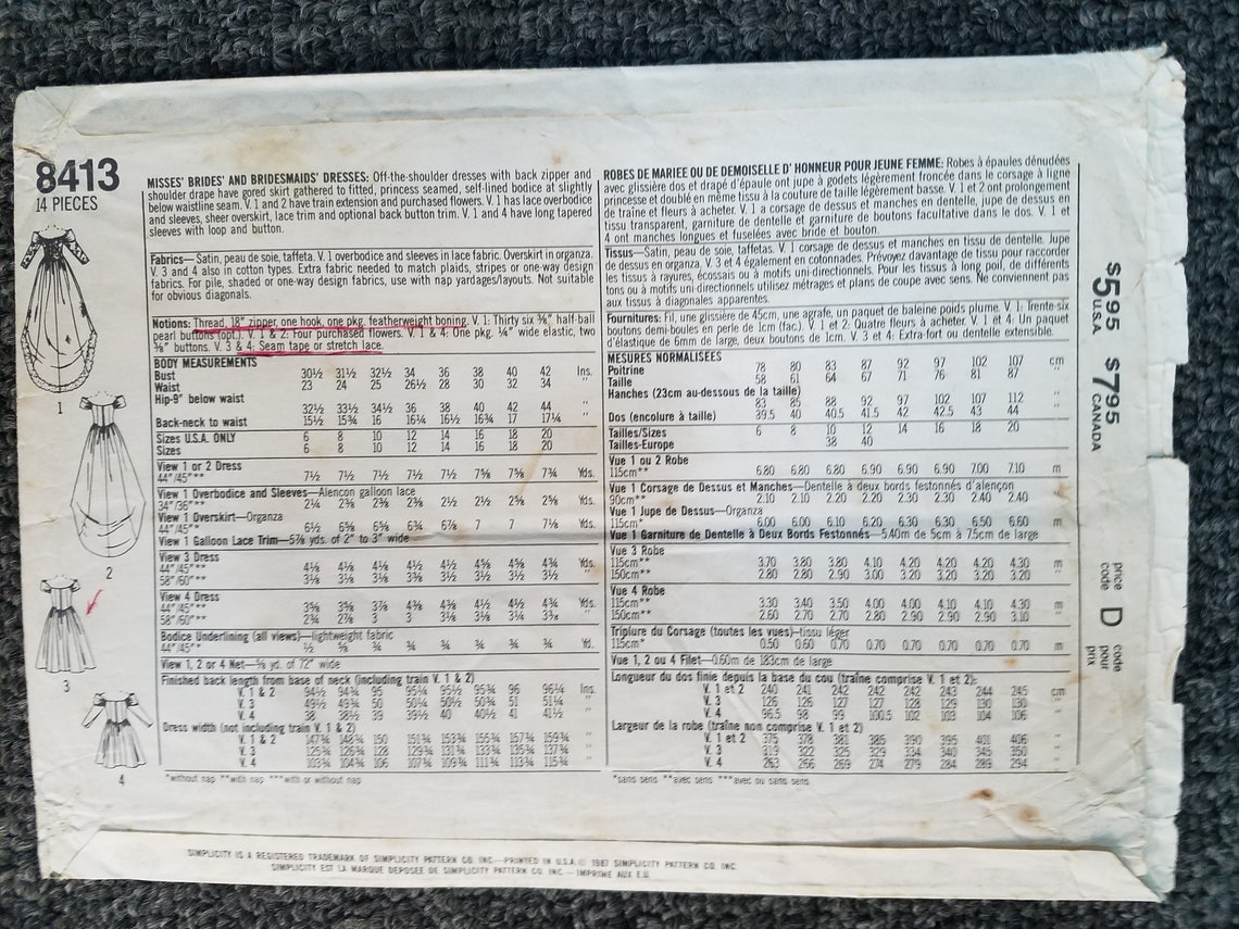 Wedding Dress Pattern, Simplicity 8413, Wedding Dress, Womens Clothing ...