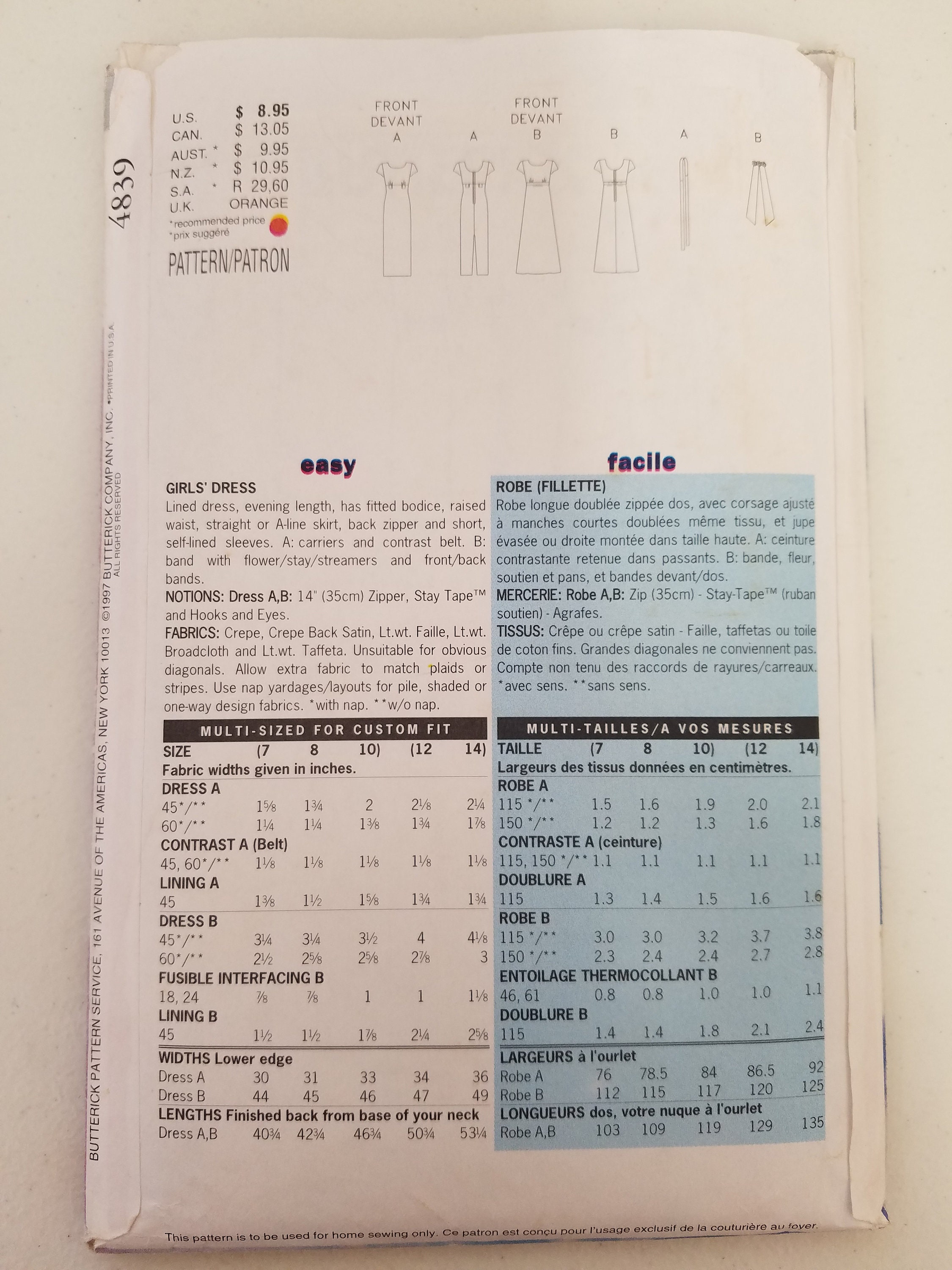 Butterick 4839, Girls Formal Dress, Flower Girl Dress, Wedding Dress ...