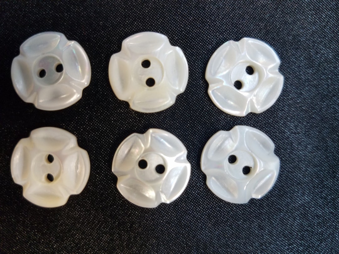 6 - 5/8" Mother-of -pearl Buttons, Carved Buttons, Pearl Color Buttons ...
