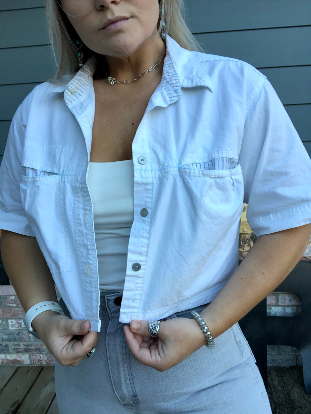 Vintage White Cropped Button-up - Etsy