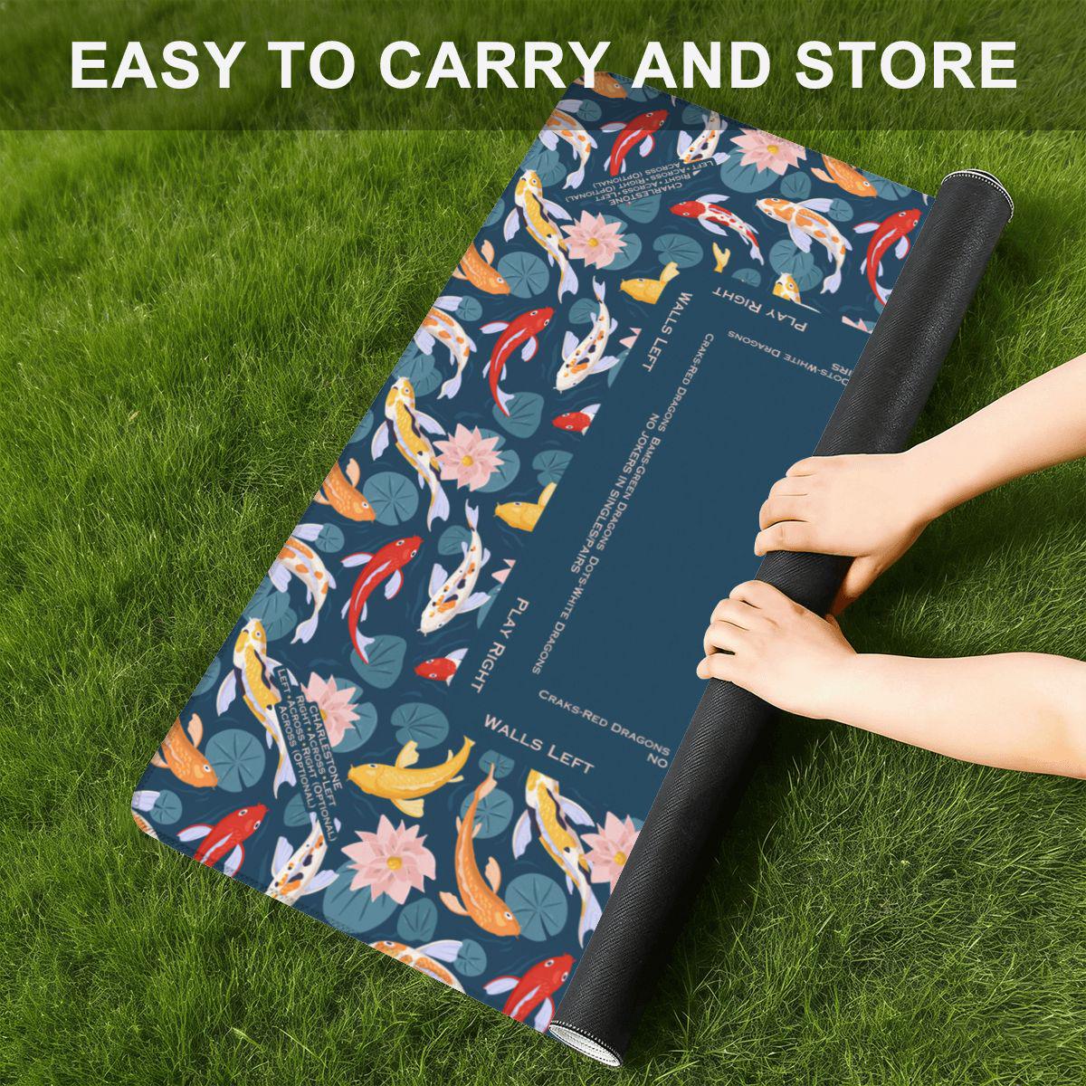 Koi Fish Mahjong Mat With Instructions (rules), Blue Oriental Mahjong ...