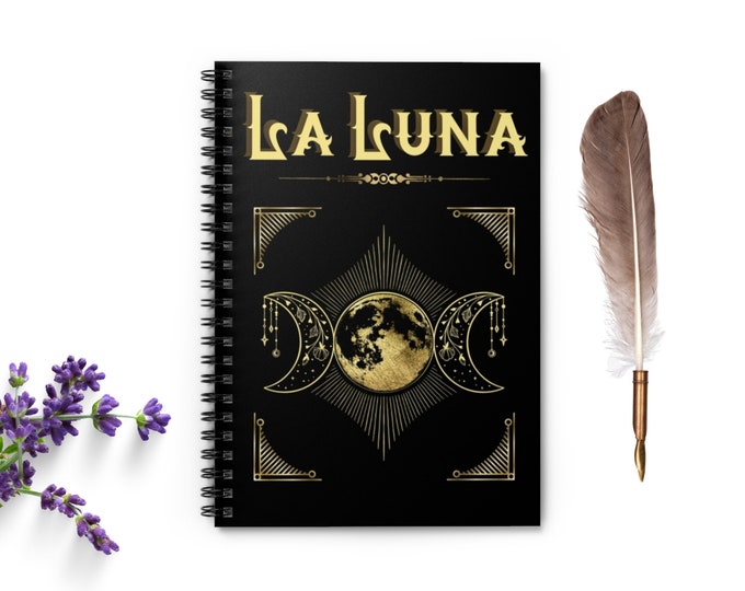 La Luna Moon Phases Notebook, Gold and Black Moon Phases Journal, Moon ...