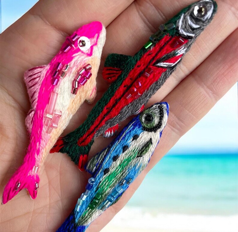Fish Brooch Embroidered Fish Sea Animal Brooch Fish Jewelry Gift Brooch ...