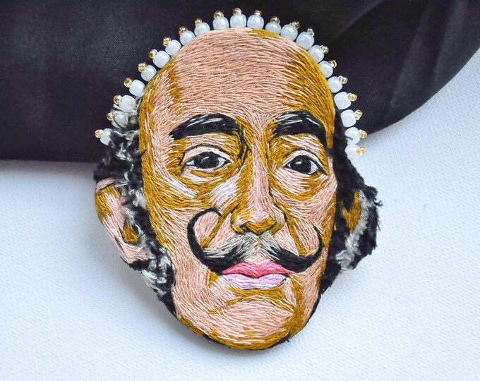 Hand Embroidery Brooch Salvador Dali Portrait Embroidered | Etsy