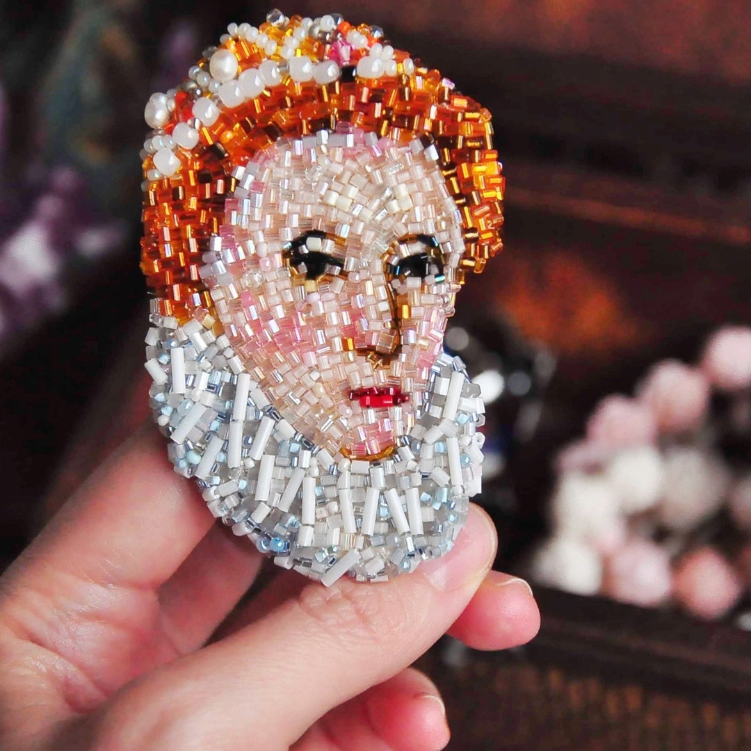 Embroidered Portrait Brooch Handmade Beaded Brooch Portrait of - Etsy