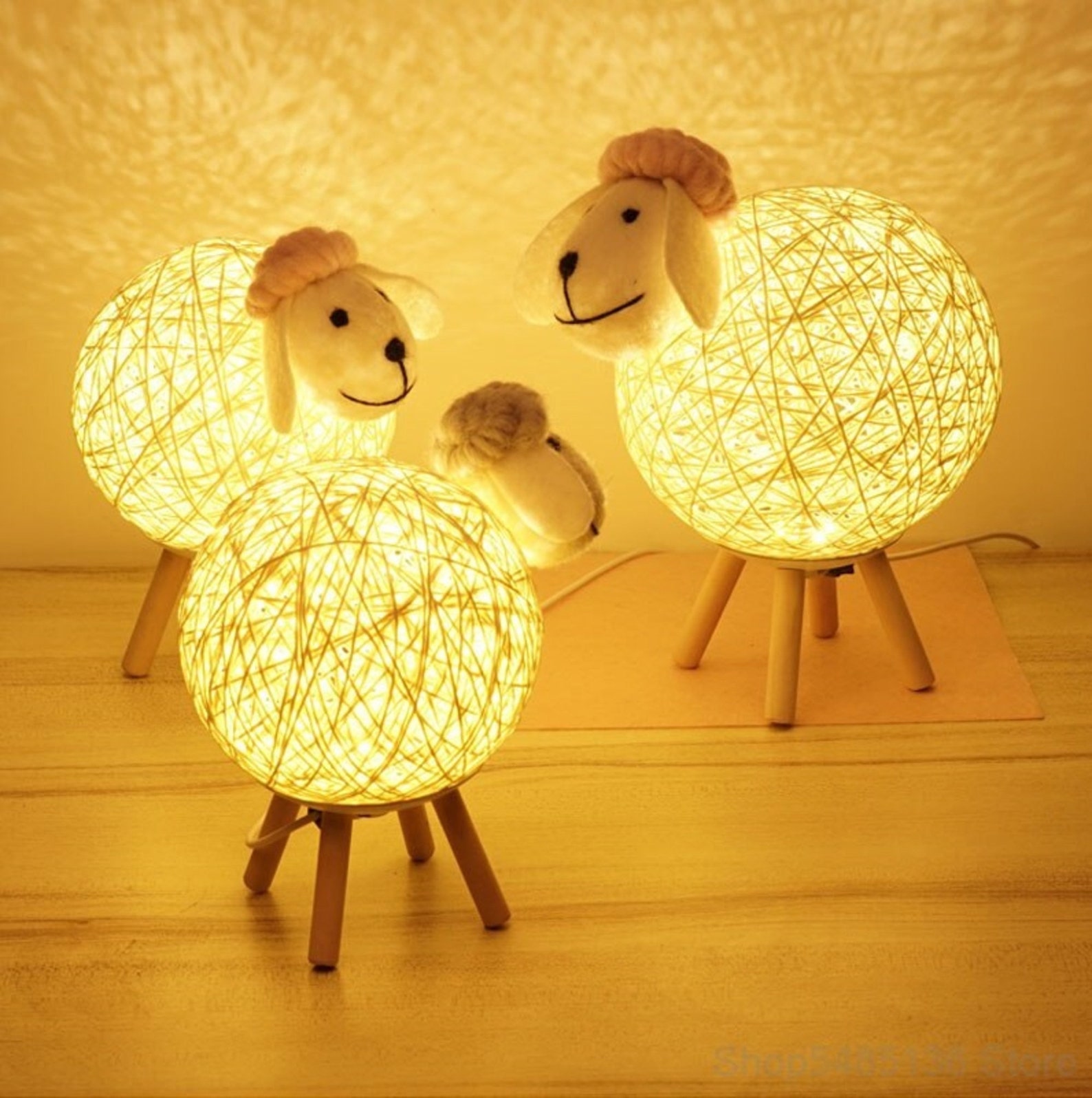 Cute Sheep LED Night Lamp Light creative Hand-woven lampshade | Etsy