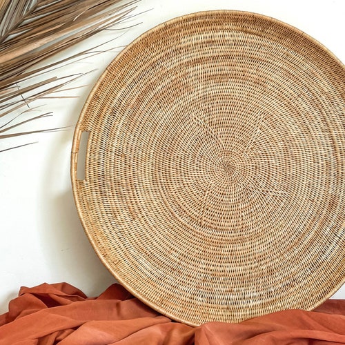 Large Round Woven Wall Basket Tray Outdoor Dining Table Large - Etsy