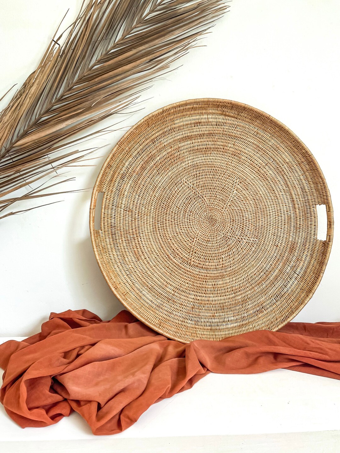 Large Round Woven Wall Basket Tray, Outdoor Dining Table Large Tray ...