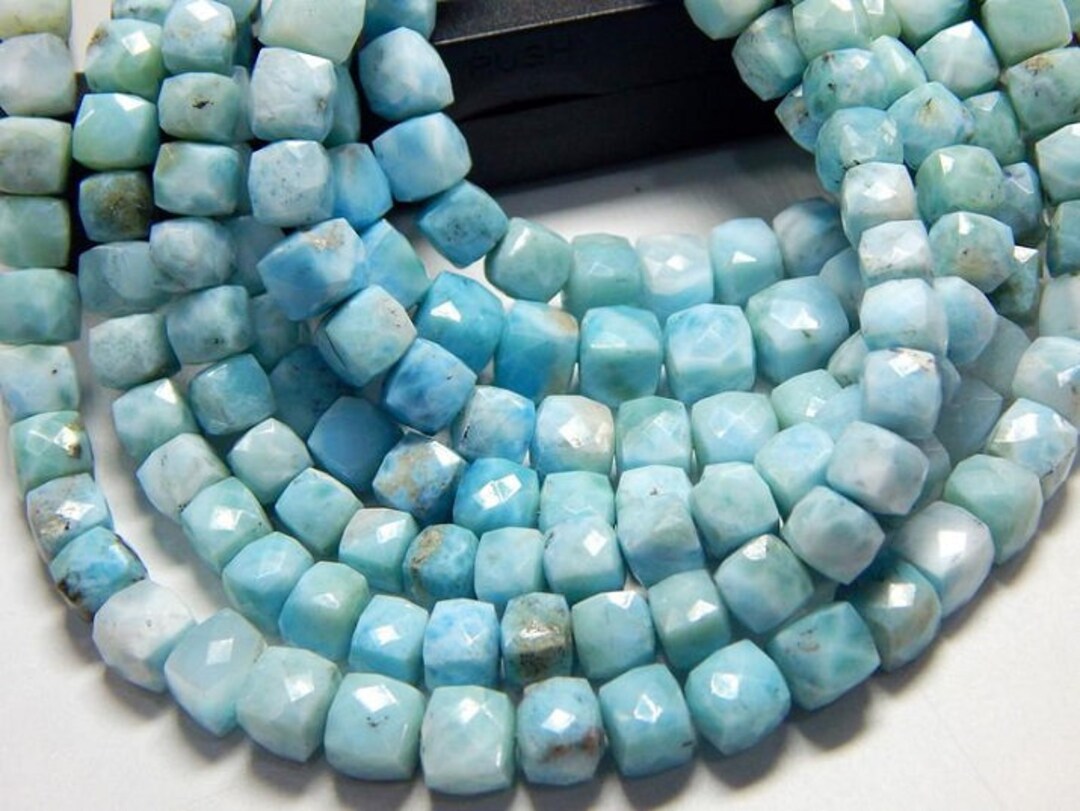 Larimar Faceted Box Beads Cube Shape 10x9. MM Aprox. 10Pulgadas Natural ...
