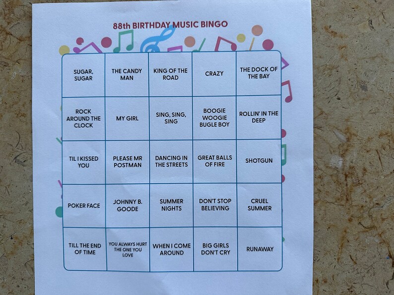 CUSTOM MUSIC BINGO Game - Etsy
