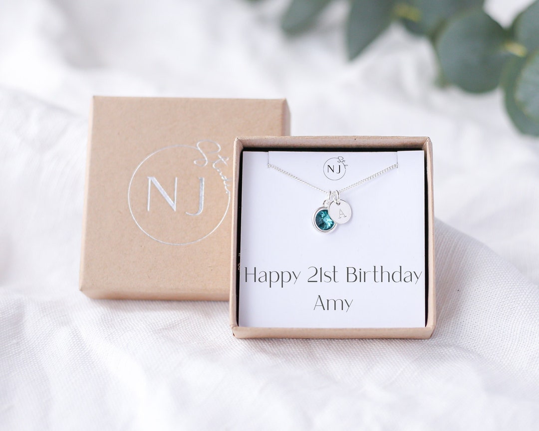 21st Birthday Gift for Her, 21st Birthday Jewelry, Initial & Birthstone ...