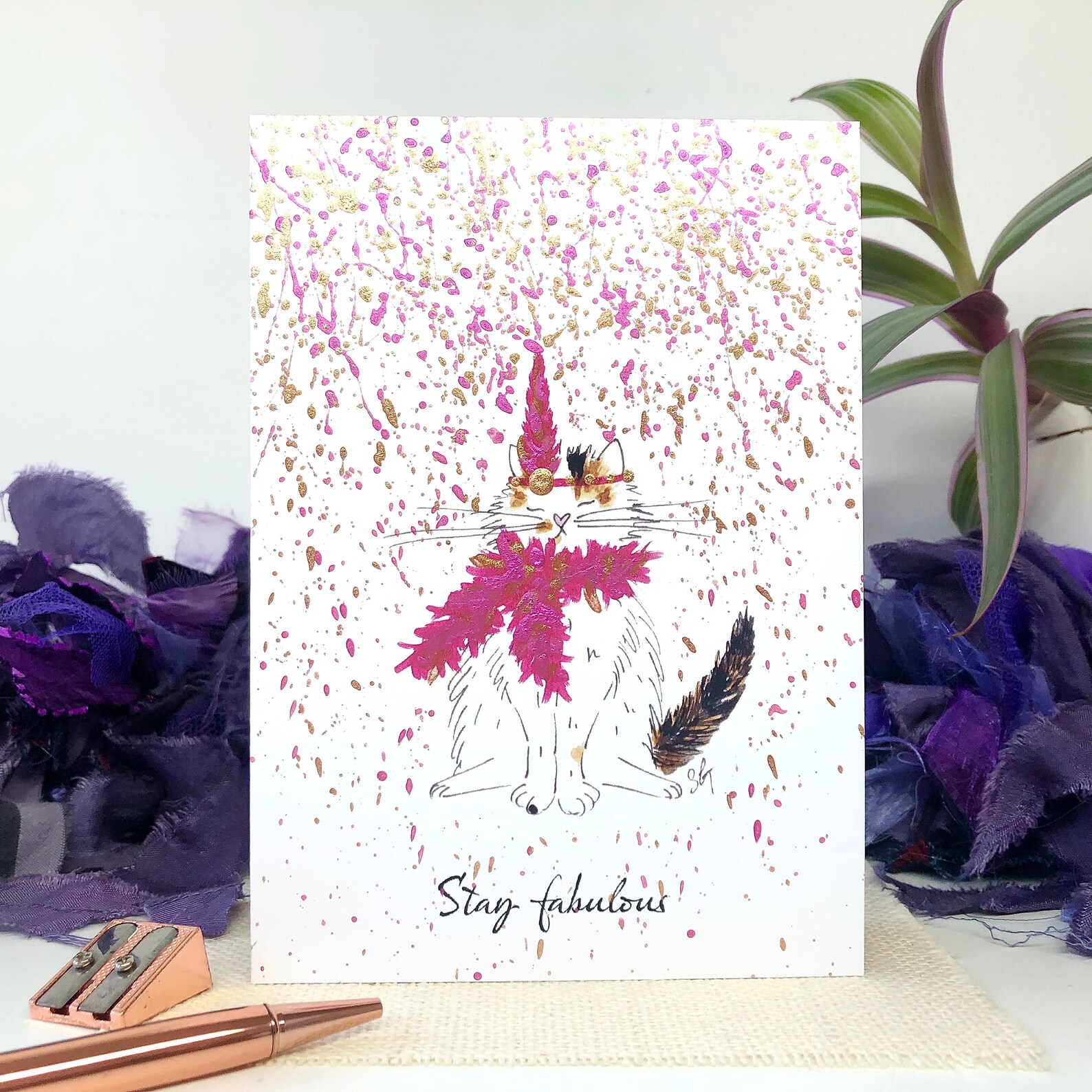 Stay Fabulous Cat Card, Printed With Hand Finished Mica Powder Details ...
