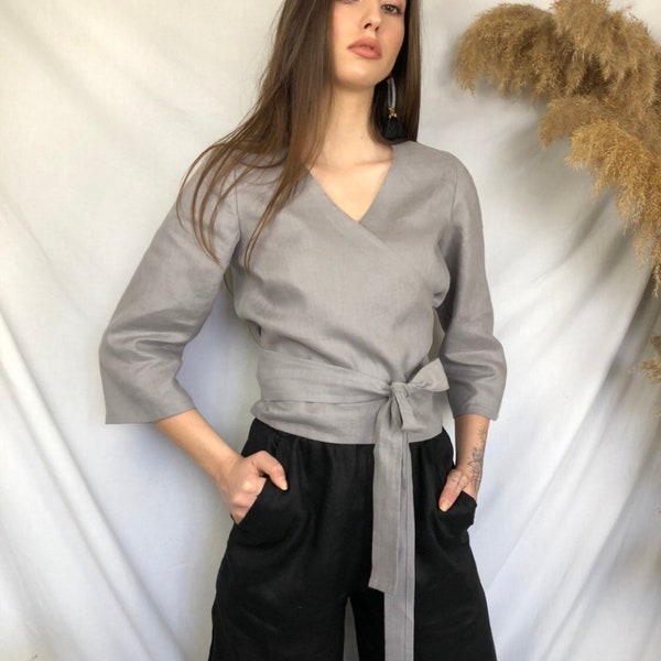 Grey Wrap Top - Etsy