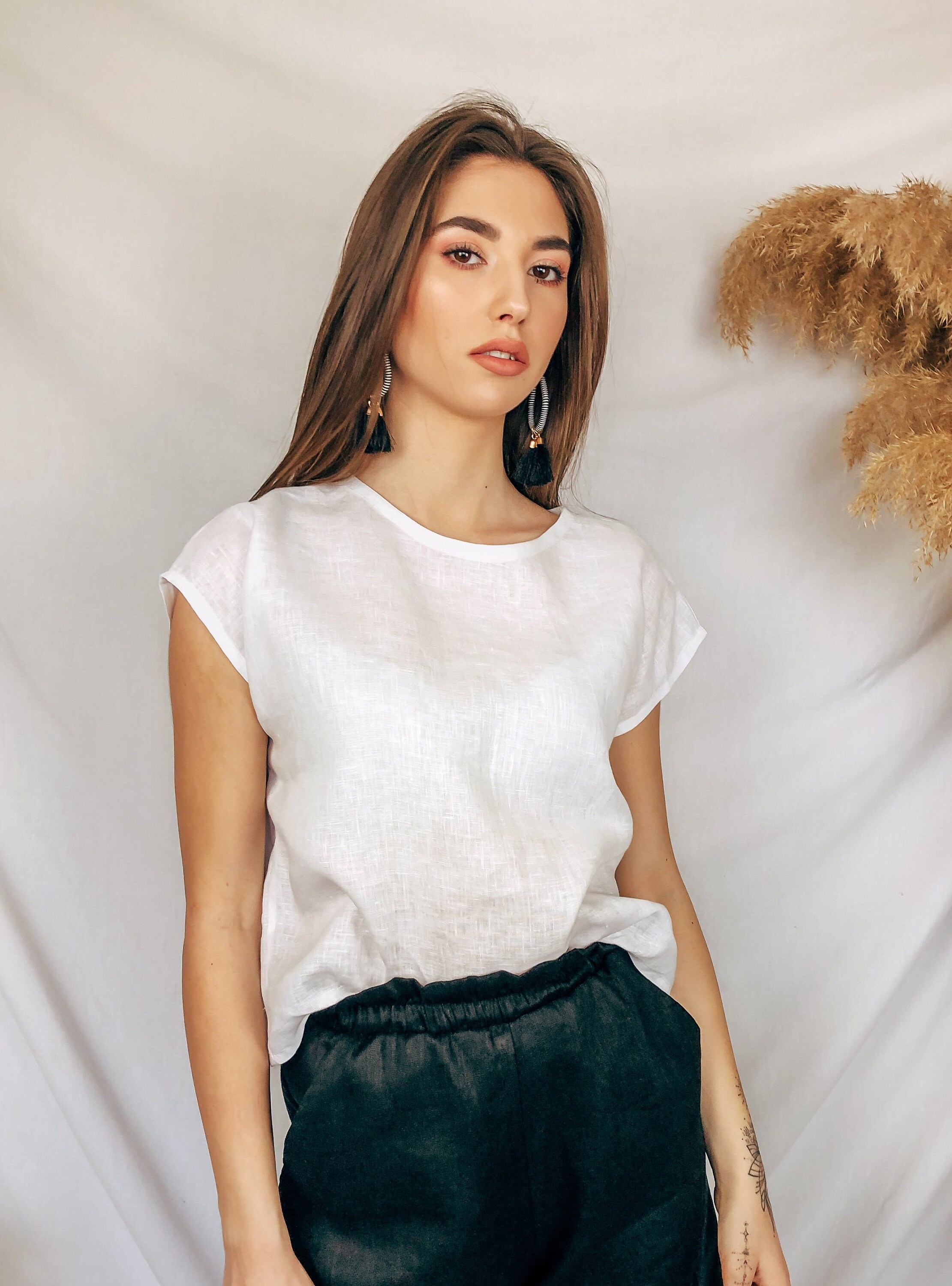 Linen Cap Sleeve Box Top BELLA - Etsy