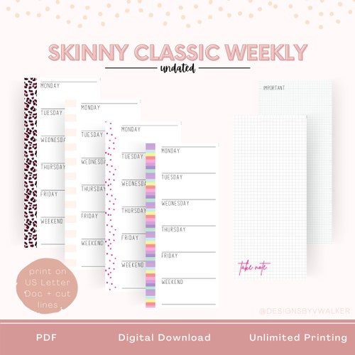SKINNY CLASSIC Happy Planner Printable Inserts Weekly - Etsy