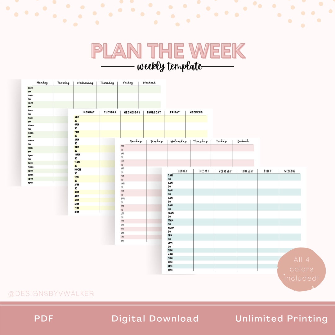 Plan the Week Dashboard Includes Times - Etsy