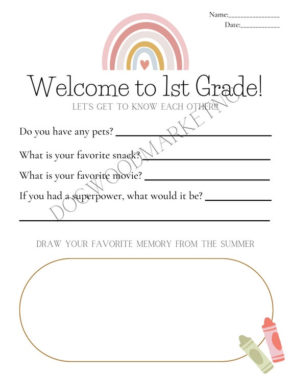 Welcome to 1st Grade Worksheet Back to School Boho Rainbow - Etsy