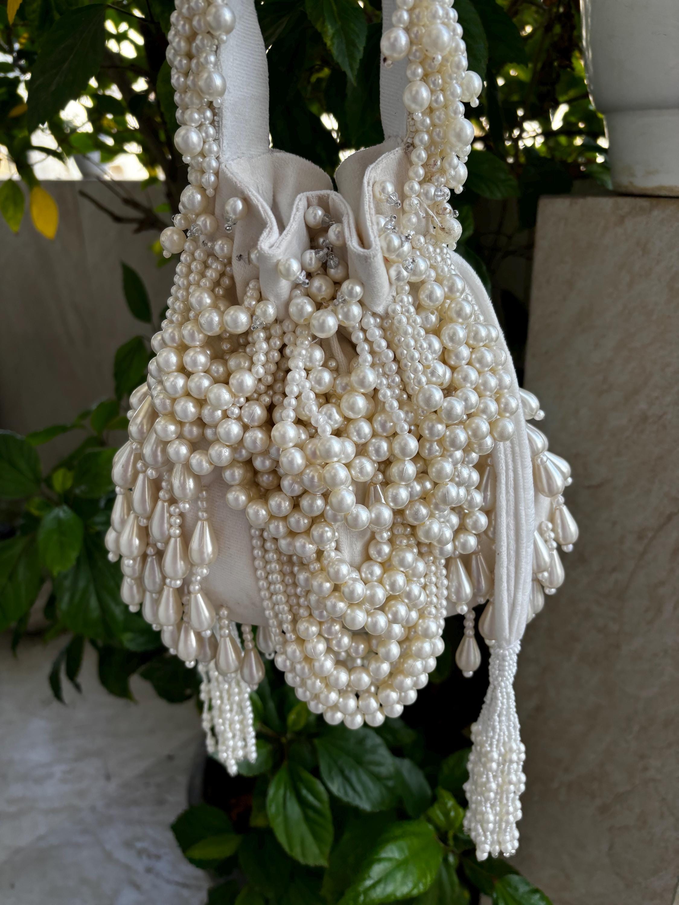White Pearls Potli Bag | Ethnic Pearl Potli Clutch Purse | White Indian ...