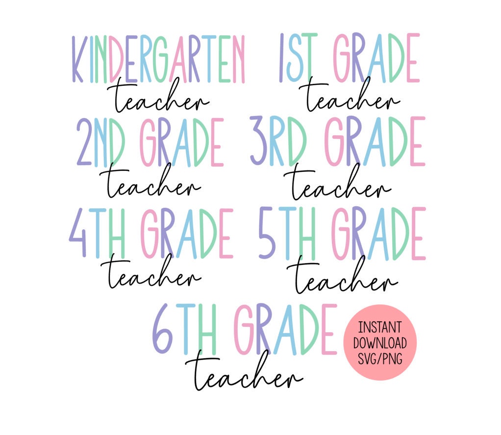 Colorful Grade Level Teacher Shirt SVG Bundle Back to School - Etsy