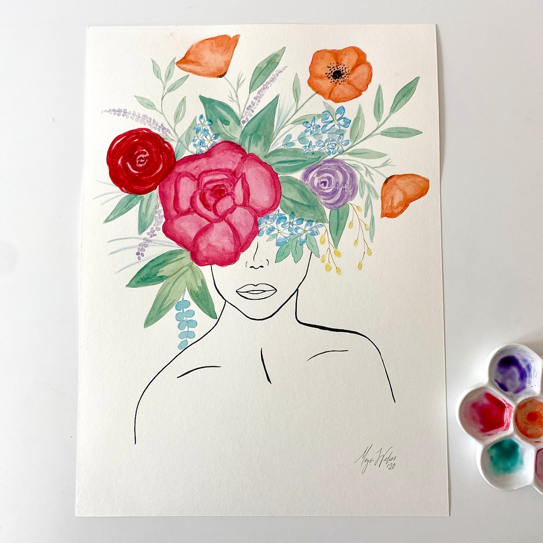 Watercolor Line Art Painting, Watercolor Woman Outline, Watercolor ...