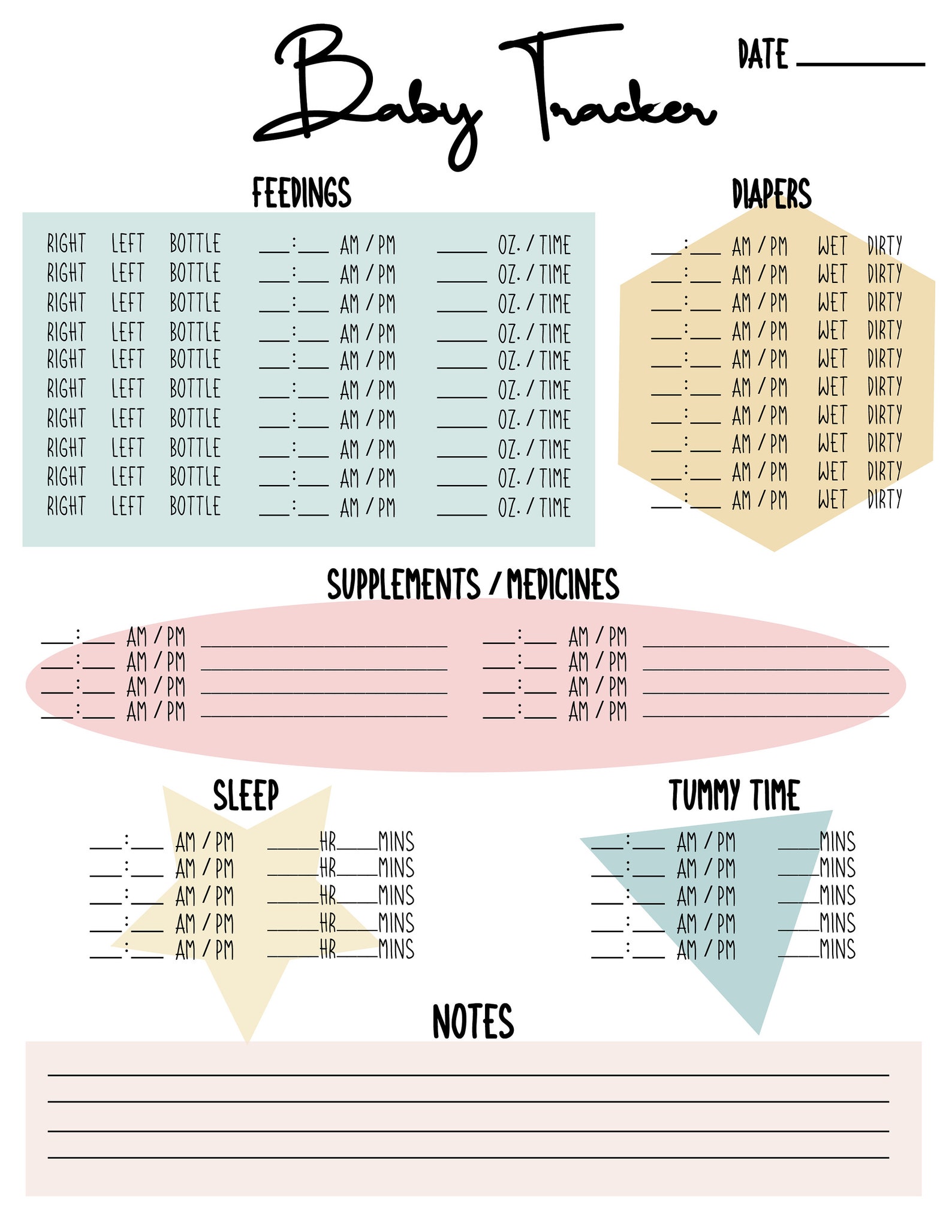 Printable Daily Baby Tracker - Everyday Infant Logs for Feeding, Diaper ...