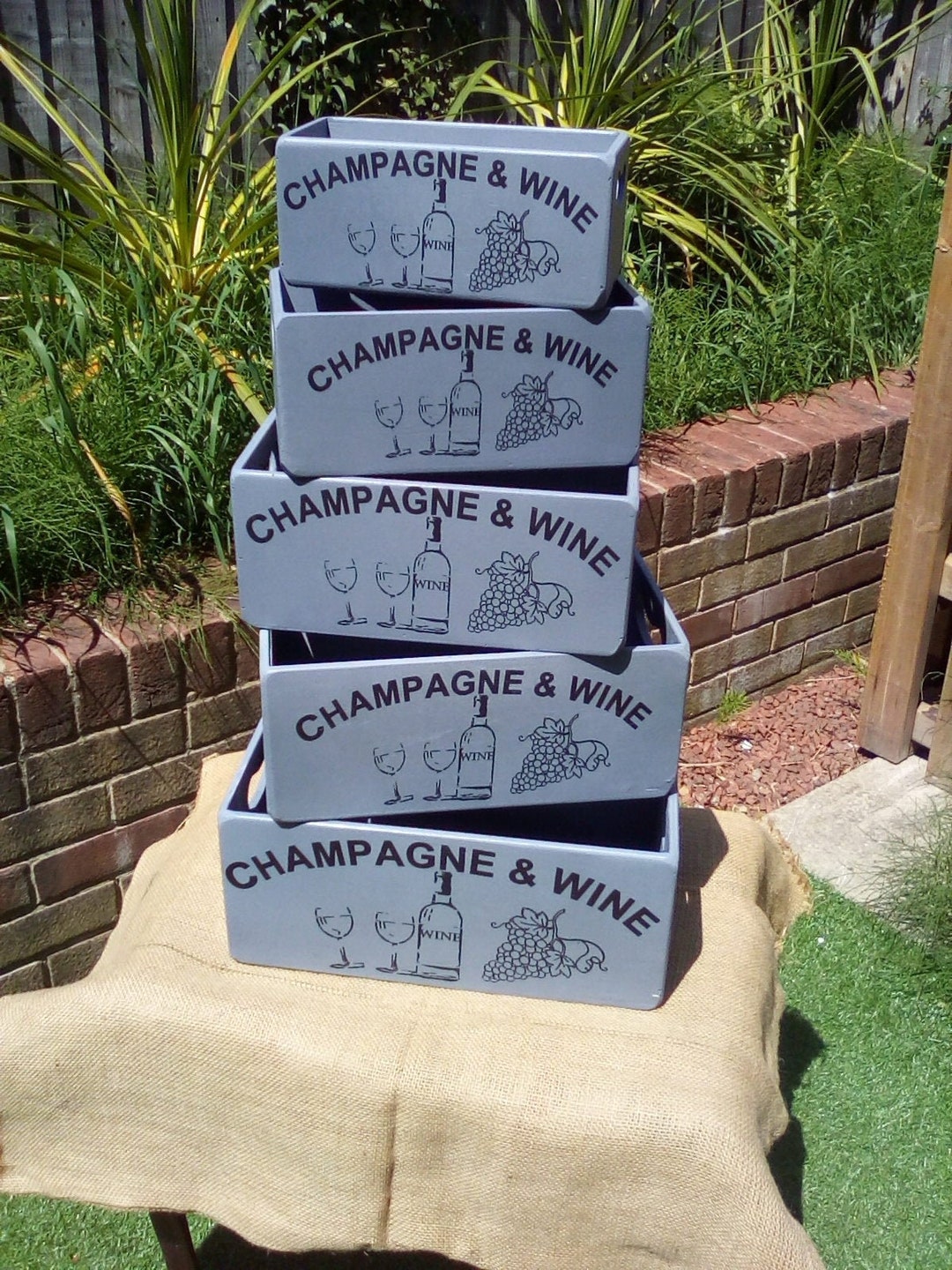 Fab French Grey Painted Wooden "champagne & Wine" Storage Box. 5 Sizes ...