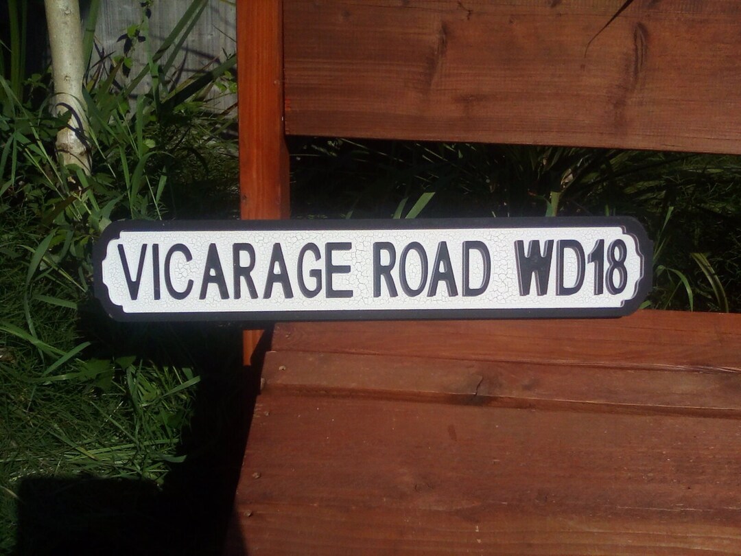 VICARAGE ROAD WD1 Retro Style Wooden Football Street Sign. Makes a ...