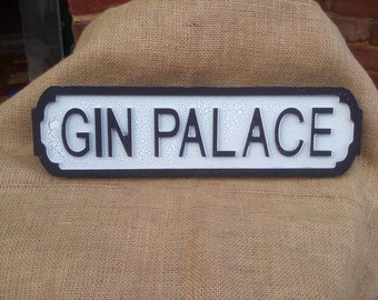 Retro Vintage Solid Wooden Street Sign White Finish Gin Palace - Etsy UK