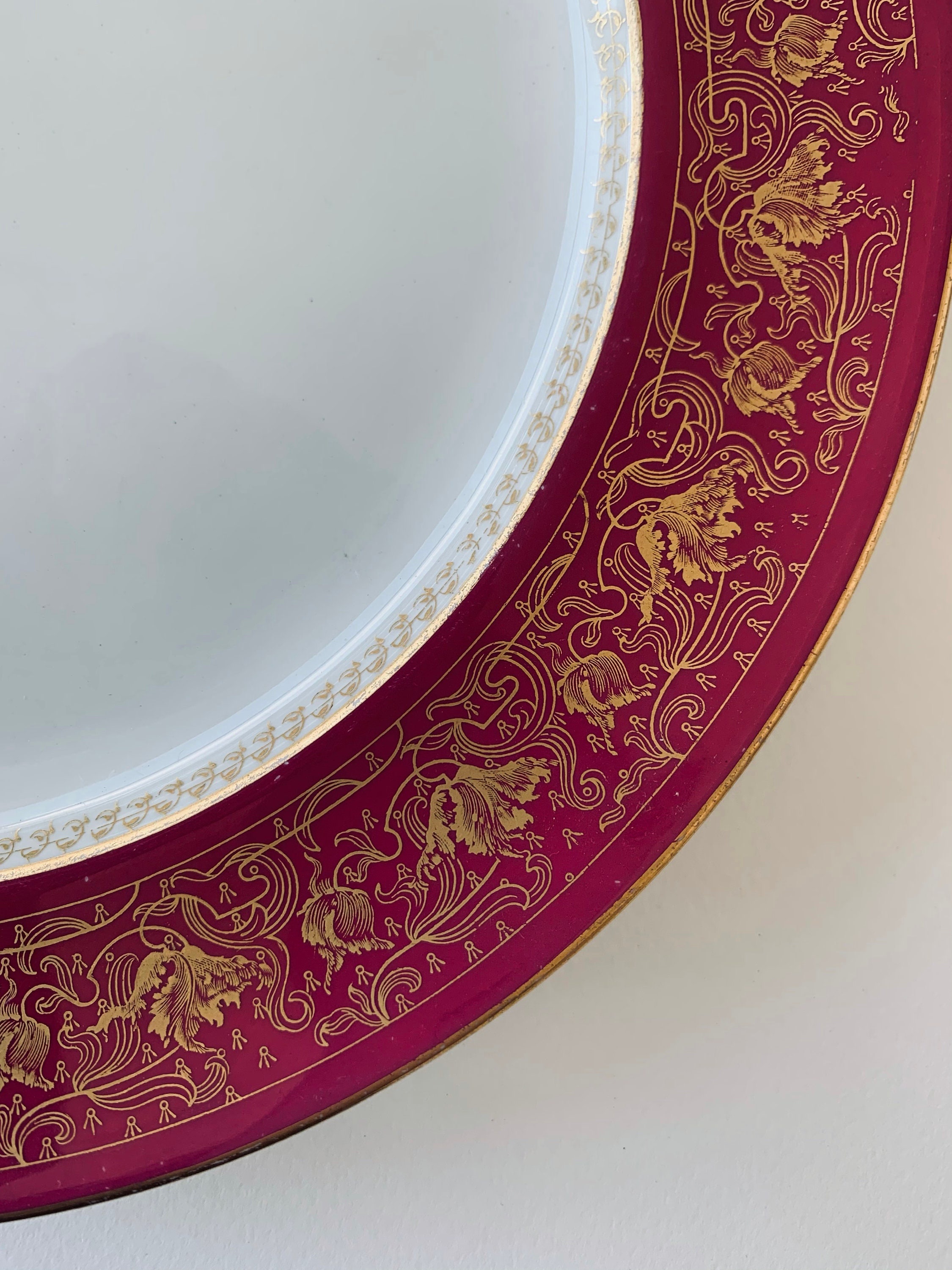 10 Pc Antique Royal Worcester Crimson and Gold Lotus Dinner Plates Set ...