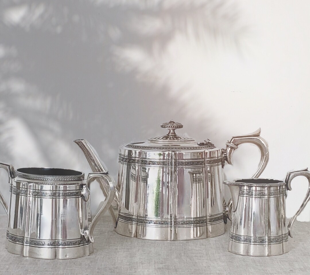 Antique English Victorian Silver Tea Set With Neoclassical Greek Key ...