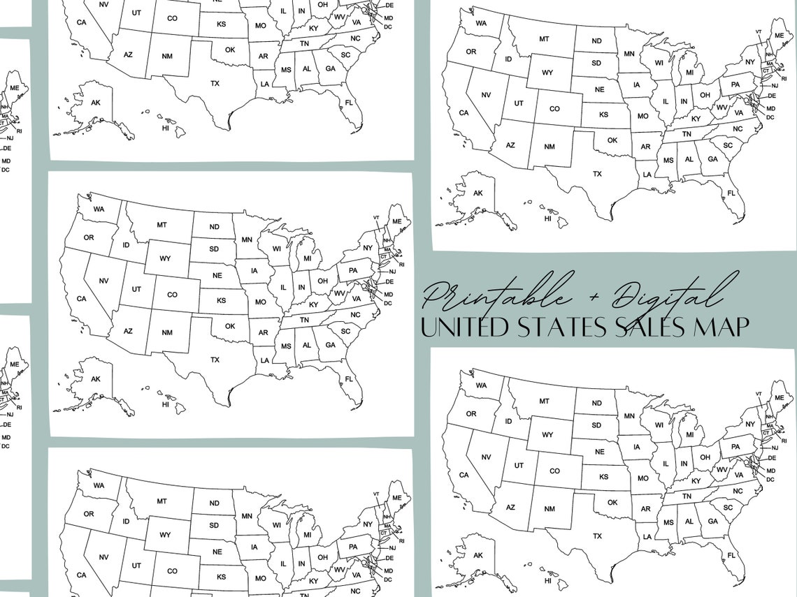 Minimalist Printable + Downloadable United States Sales Map / Simple ...