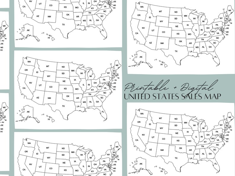 Minimalist Printable + Downloadable United States Sales Map / Simple ...