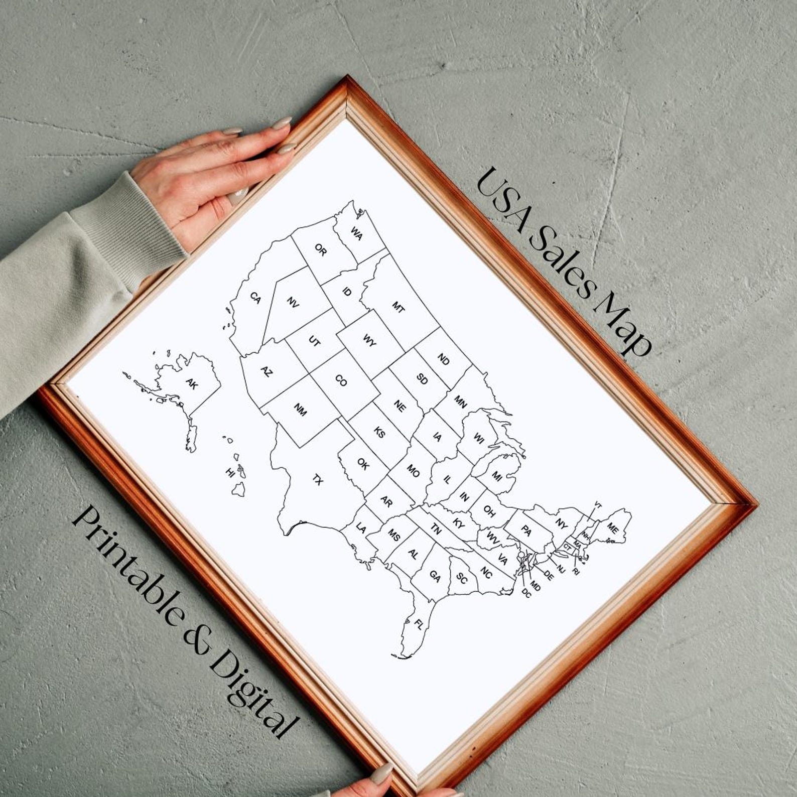 Minimalist Printable + Downloadable United States Sales Map / Simple ...