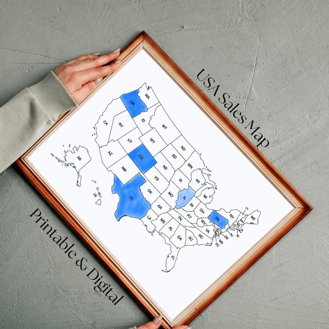 Minimalist Printable + Downloadable United States Sales Map / Simple ...
