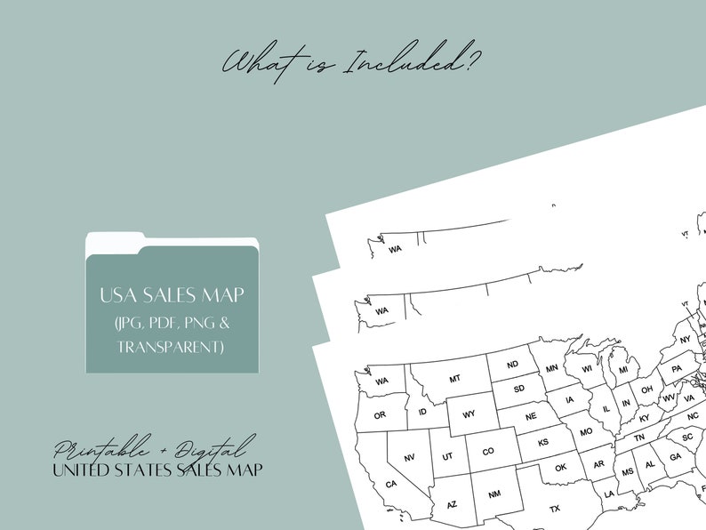 Minimalist Printable + Downloadable United States Sales Map / Simple ...