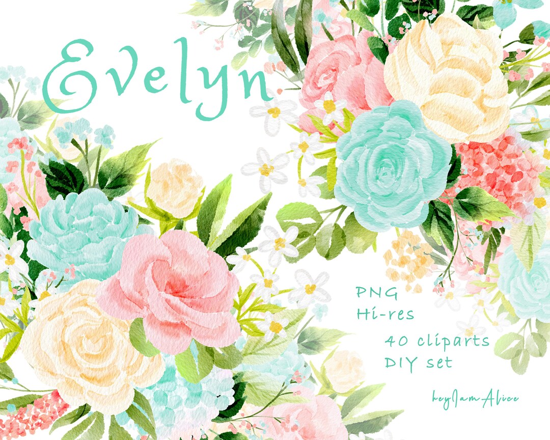 Pink Mint Floral Watercolor Clipart, FREE COMMERCIAL Use, Greenery ...