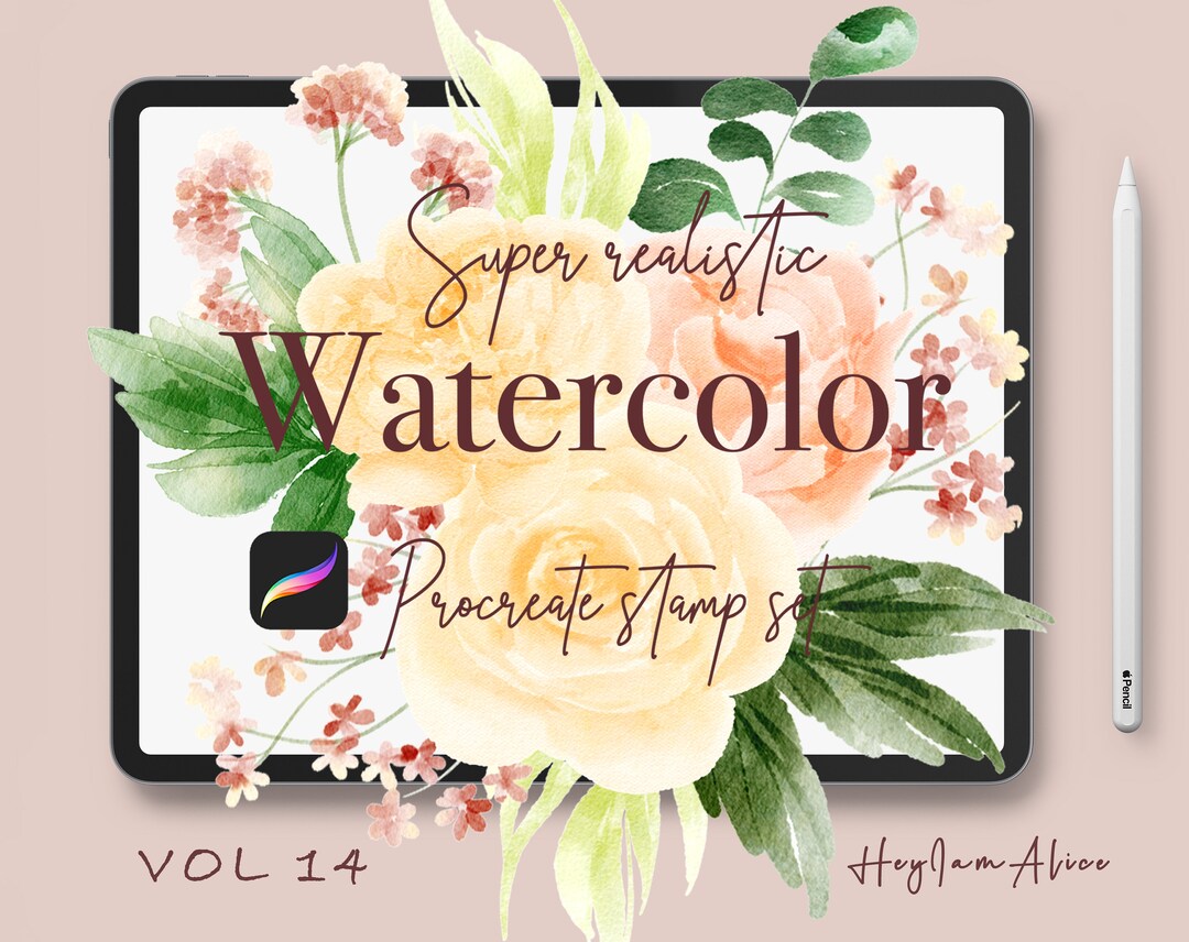 100 Realistic Watercolor Stamp, FREE COMMERCIAL USE, Floral Procreate ...