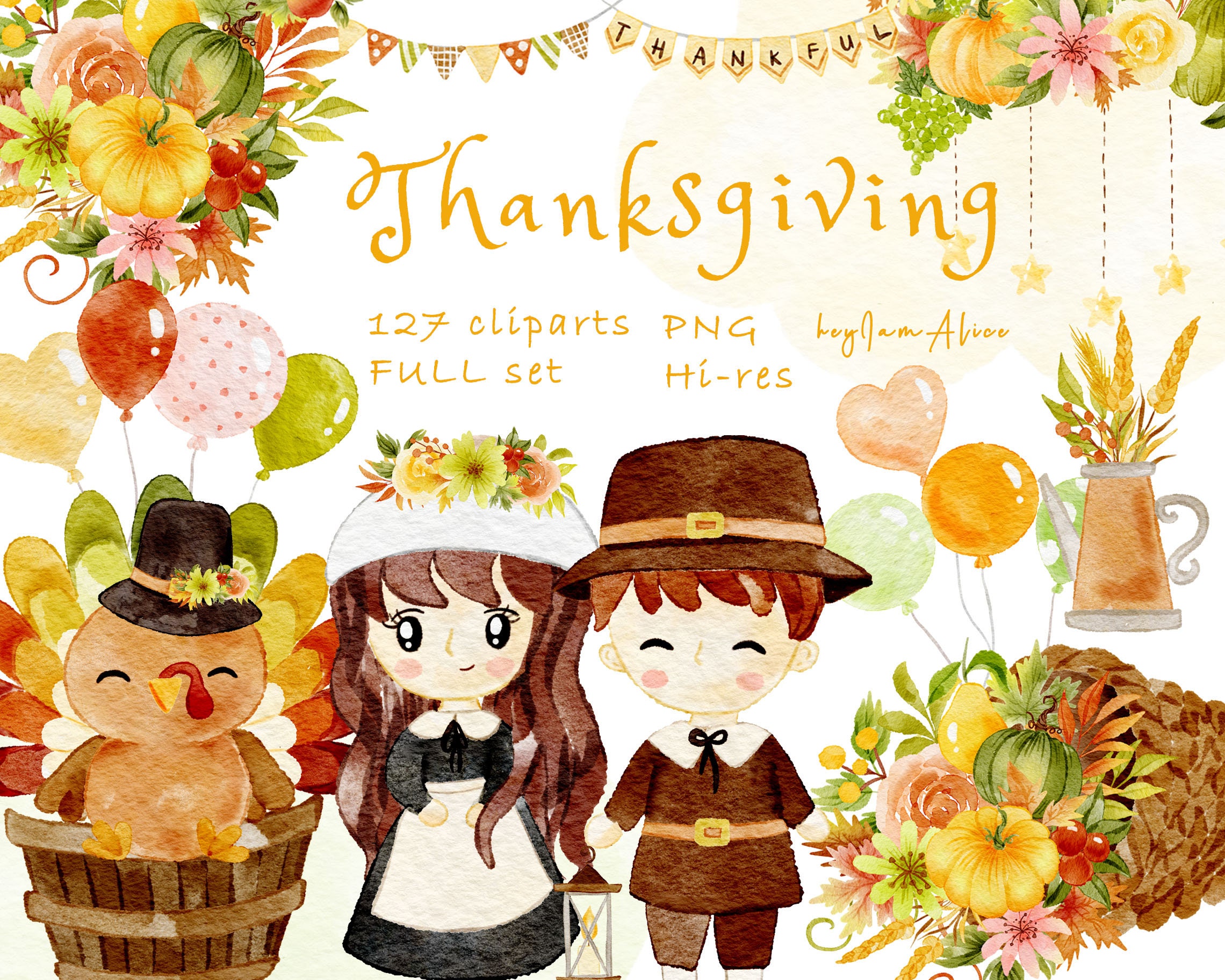 Thanksgiving Watercolour Clipart PNG Holiday Turkey Graphic - Etsy