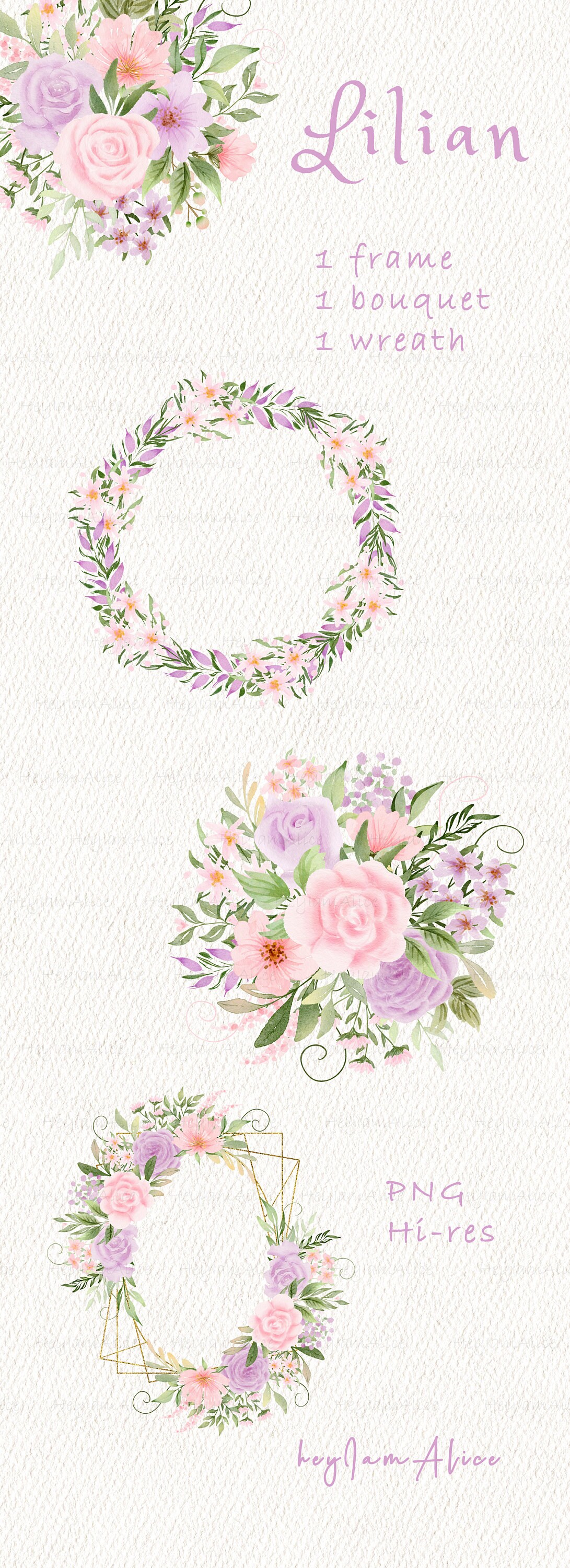 Pink Purple Flower Watercolor Clipart Soft Pink Floral PNG | Etsy