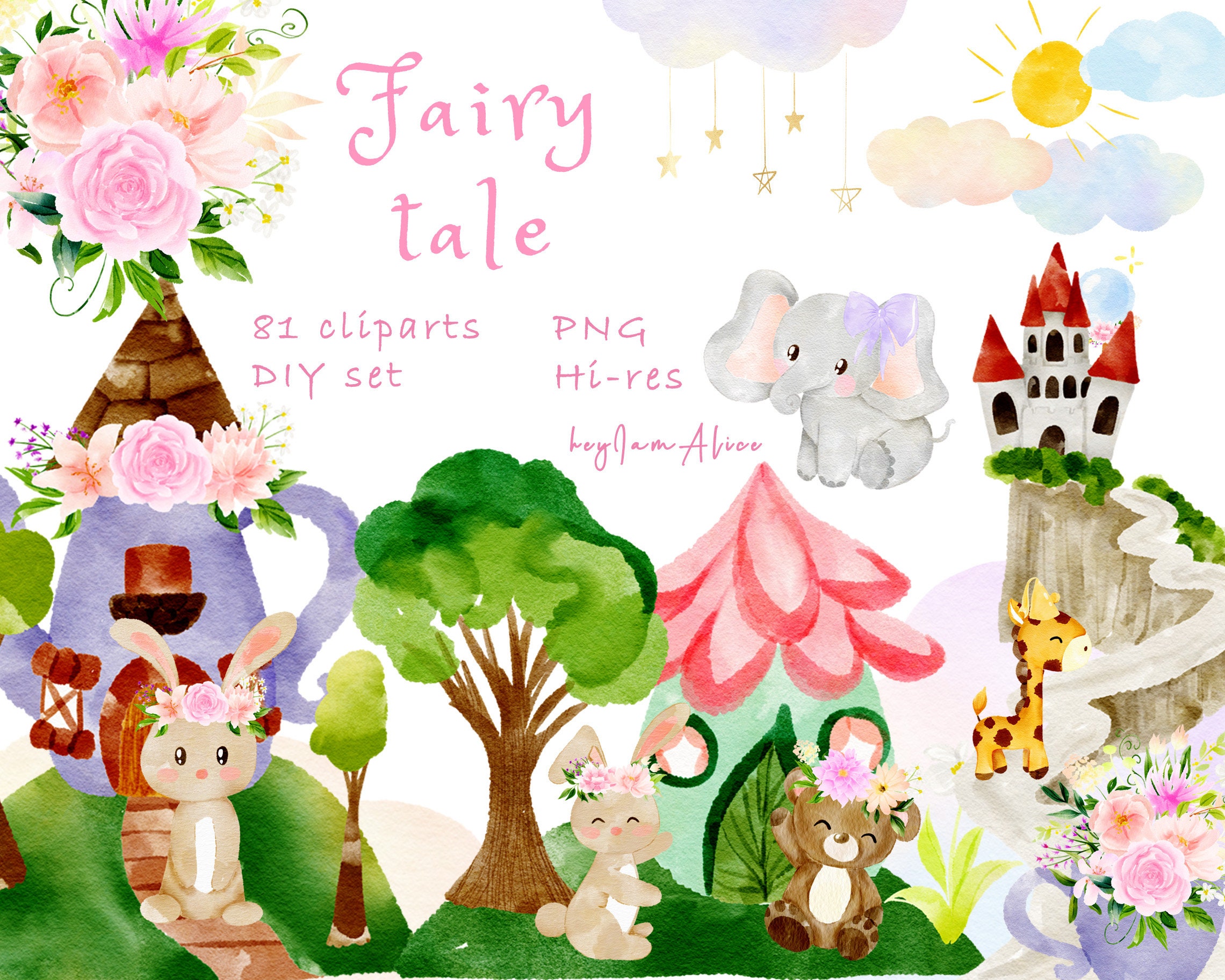 Fairy Tale Watercolor Clipart Princess Clipart Magic | Etsy