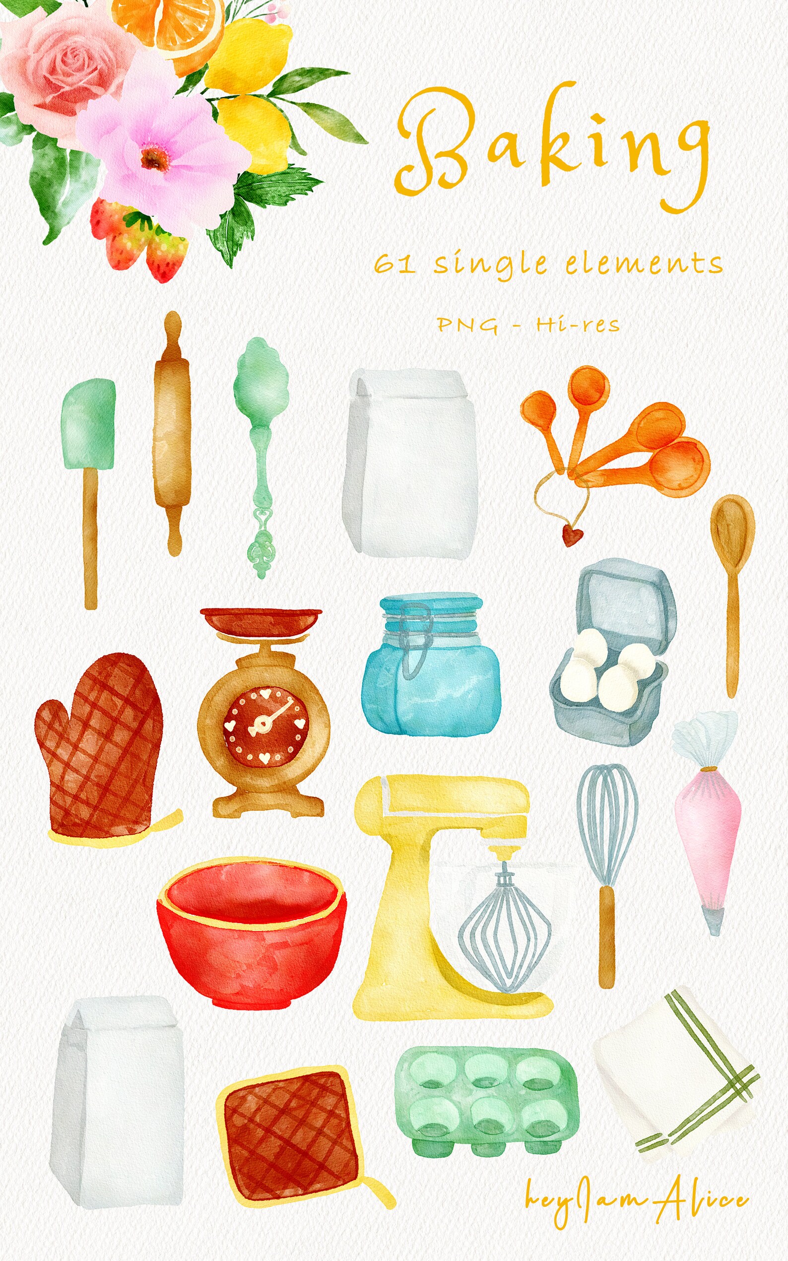 Watercolor Baking Supplies Clipart PNG FREE Commercial Use - Etsy