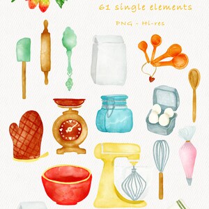 Watercolor Baking Supplies Clipart PNG , FREE Commercial Use, Baking ...