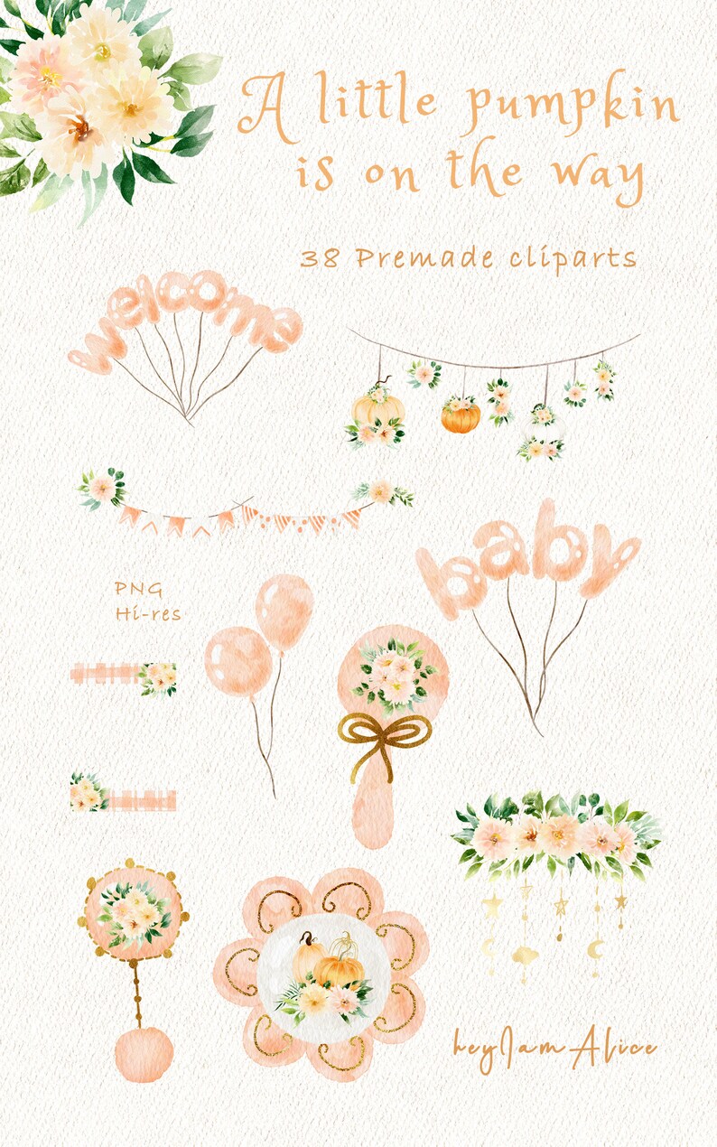 Baby Pumpkin Nursery Clipart, Baby Welcome Graphic, Baby Shower Clipart ...