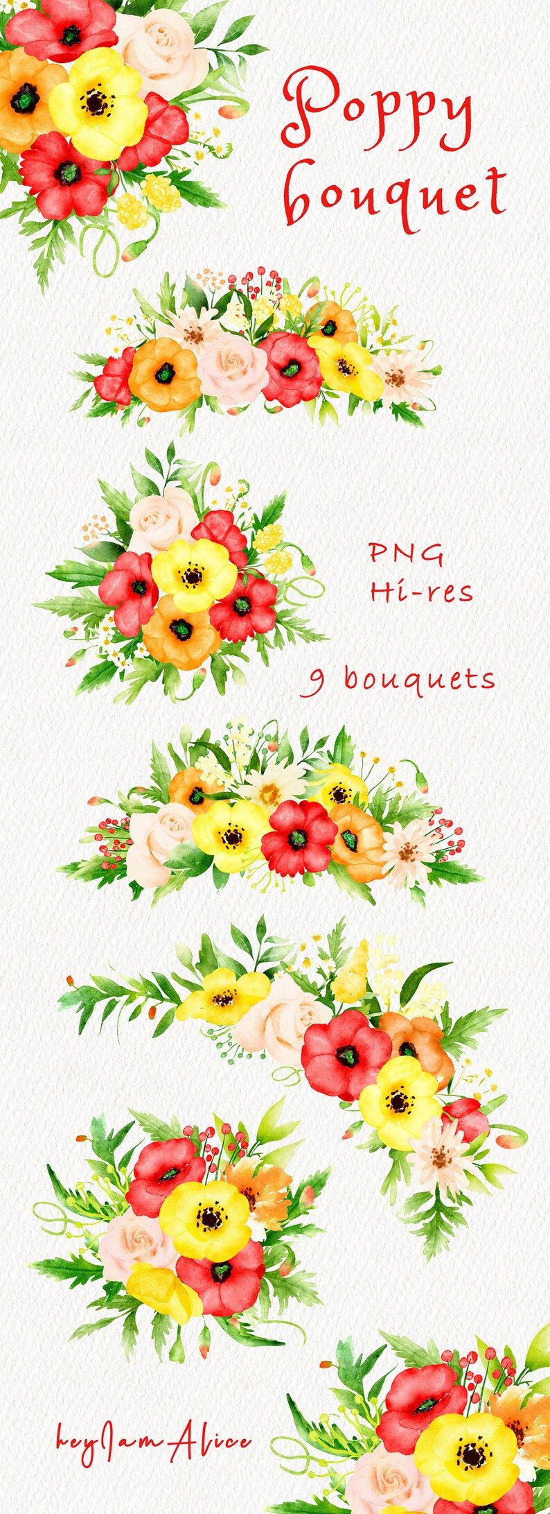 POPPY Floral Watercolor Clipart FREE Commercial Use Greenery | Etsy