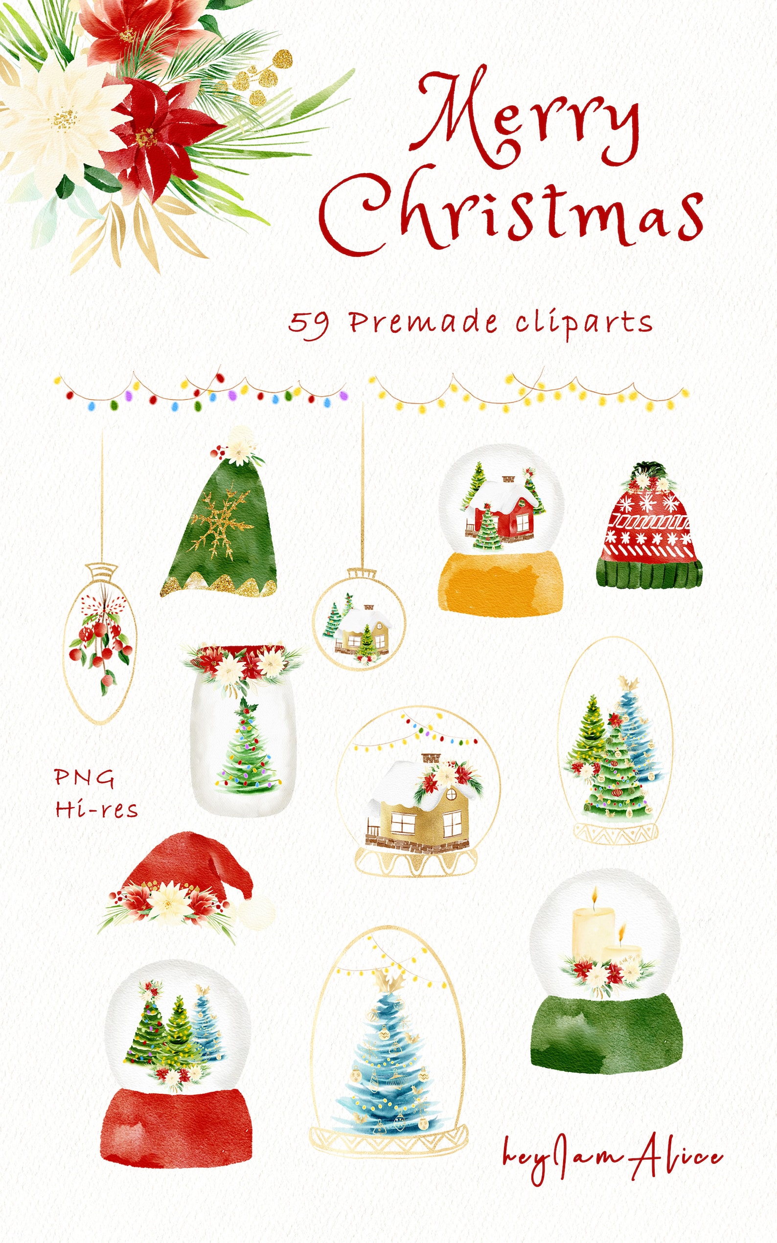 Christmas Clipart FREE COMMERCIAL Use Watercolor Merry X-mas - Etsy