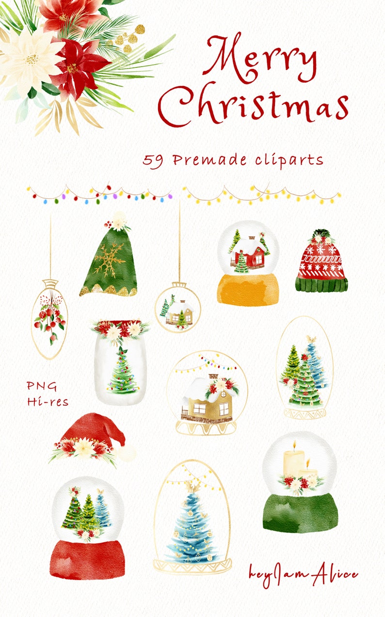 Christmas Clipart FREE COMMERCIAL Use Watercolor Merry X-mas - Etsy